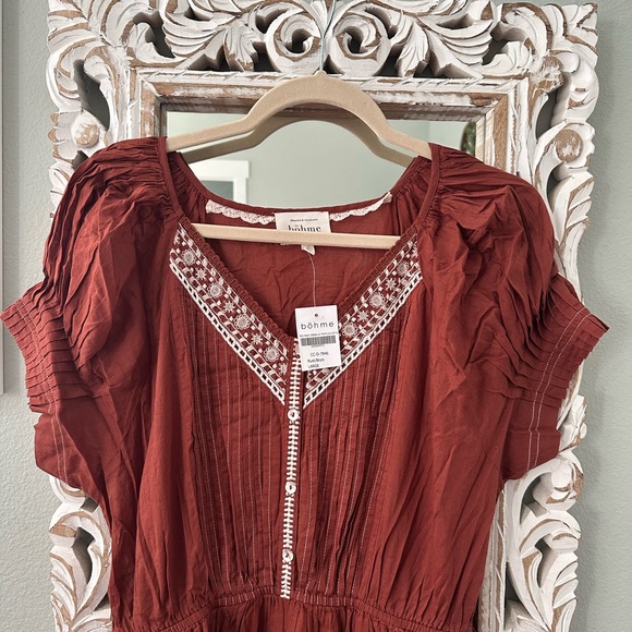 bohme | Dresses | Bohme Rust Color Dress Nwt Beautiful Cream Detail ...